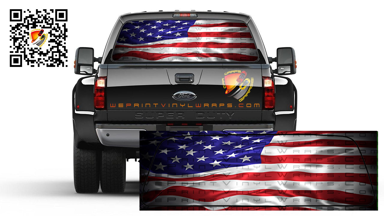 AMERICAN FLAG WAVY Rear Window Perforated Graphic Decal Pickup Truck C ...