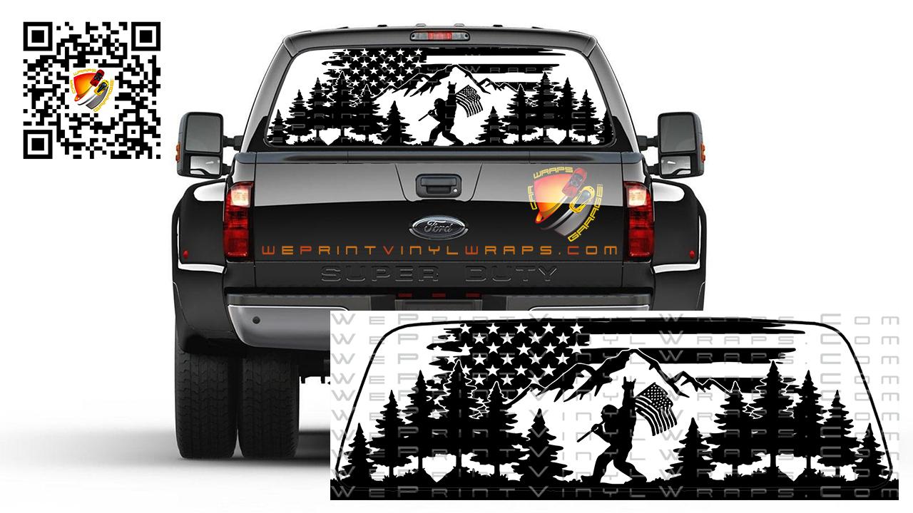 American Flag Bigfoot Mountain Rear Window Tint Perforated Graphic Dec ...
