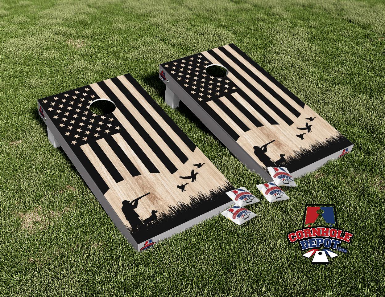 American Flag Hunting Ducks Wood Cornhole Board Vinyl Wrap Skins Lamin ...