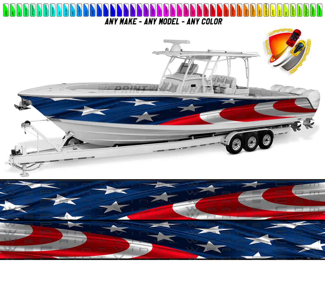 American Flag Patriotic Graphic Vinyl Boat Wrap Decal Fishing Pontoon ...