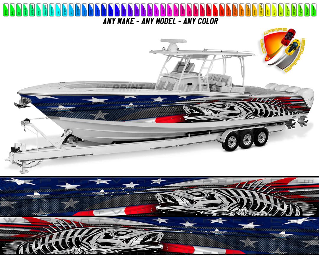American Flag Sea Bass Graphic Vinyl Boat Wrap Decal Fishing Pontoon S ...