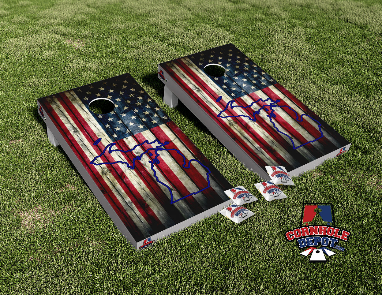 American Flag State of Michigan Cornhole Board Vinyl Wrap Skins Lamina ...