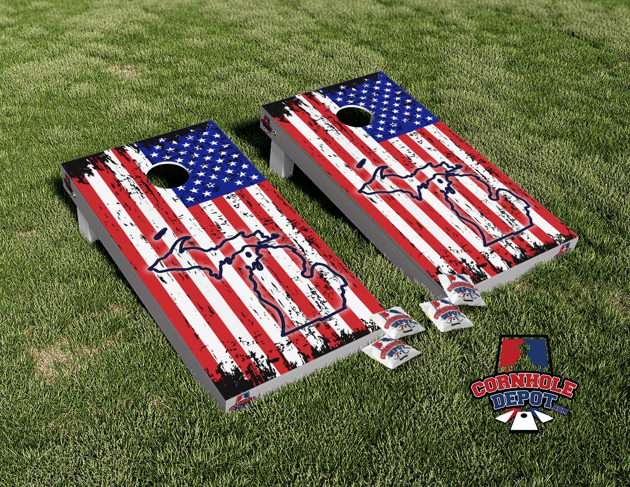 American Flag State of Michigan Distressed Cornhole Board Vinyl Wrap S ...