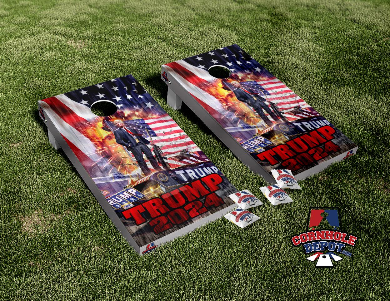 American Flag Trump Tank 2024 Cornhole Board Vinyl Wrap Skins Laminate ...