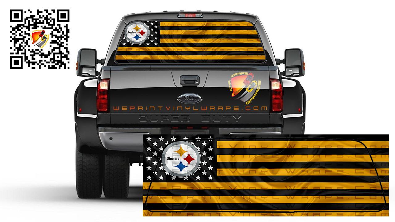 American and Steelers Flag Rear Window Perforated Graphic Decal Sticke ...