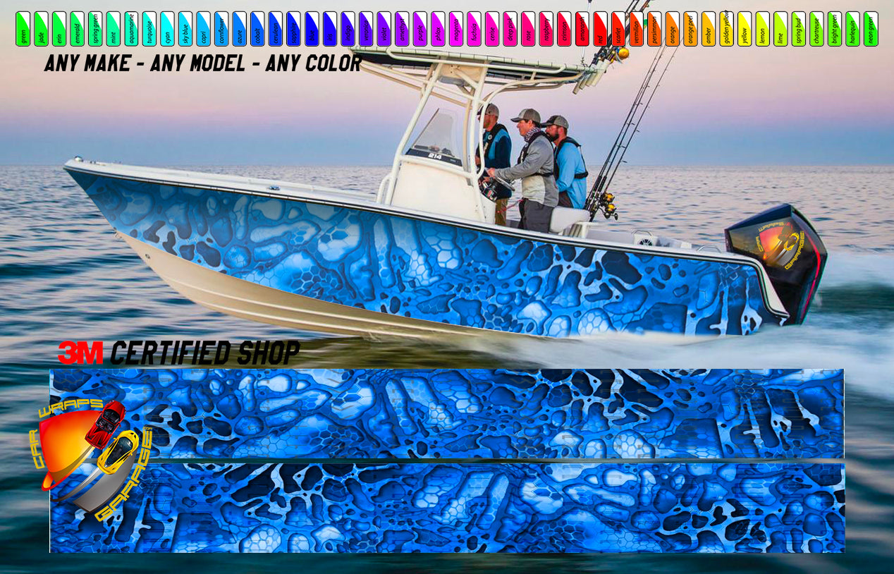 Blue Camo Graphic Vinyl Boat Wrap Decal Pontoon Sports Sportsman Conso ...