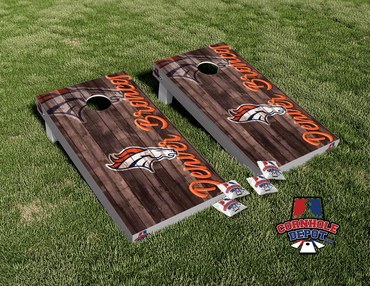 Broncos Denver Horse Brown Washed Board Cornhole Board Skins Vinyl Wra ...