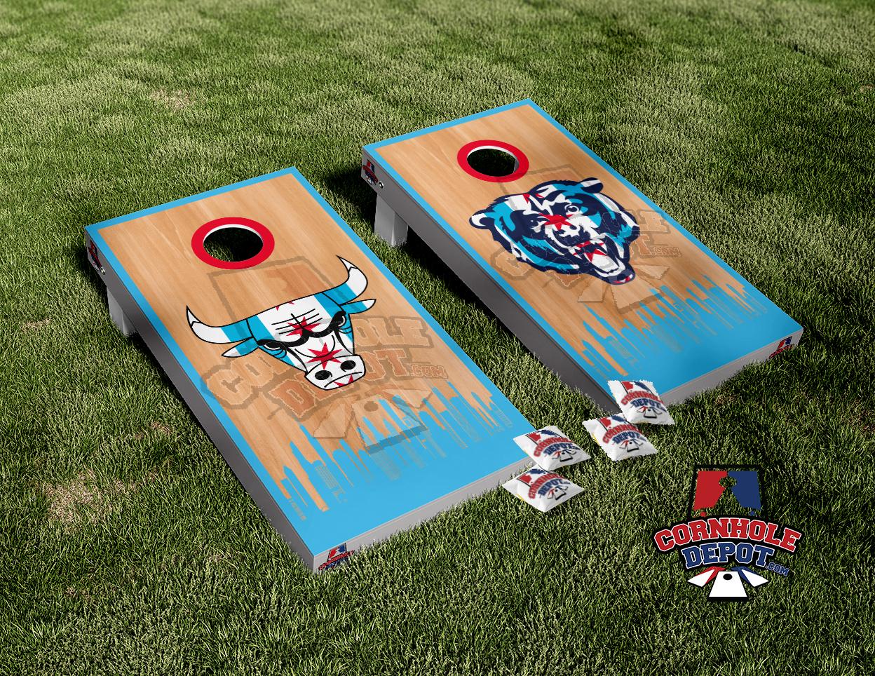 Bulls and Cubs Skyline Wood Cornhole Board Vinyl Wrap Skins Laminated ...