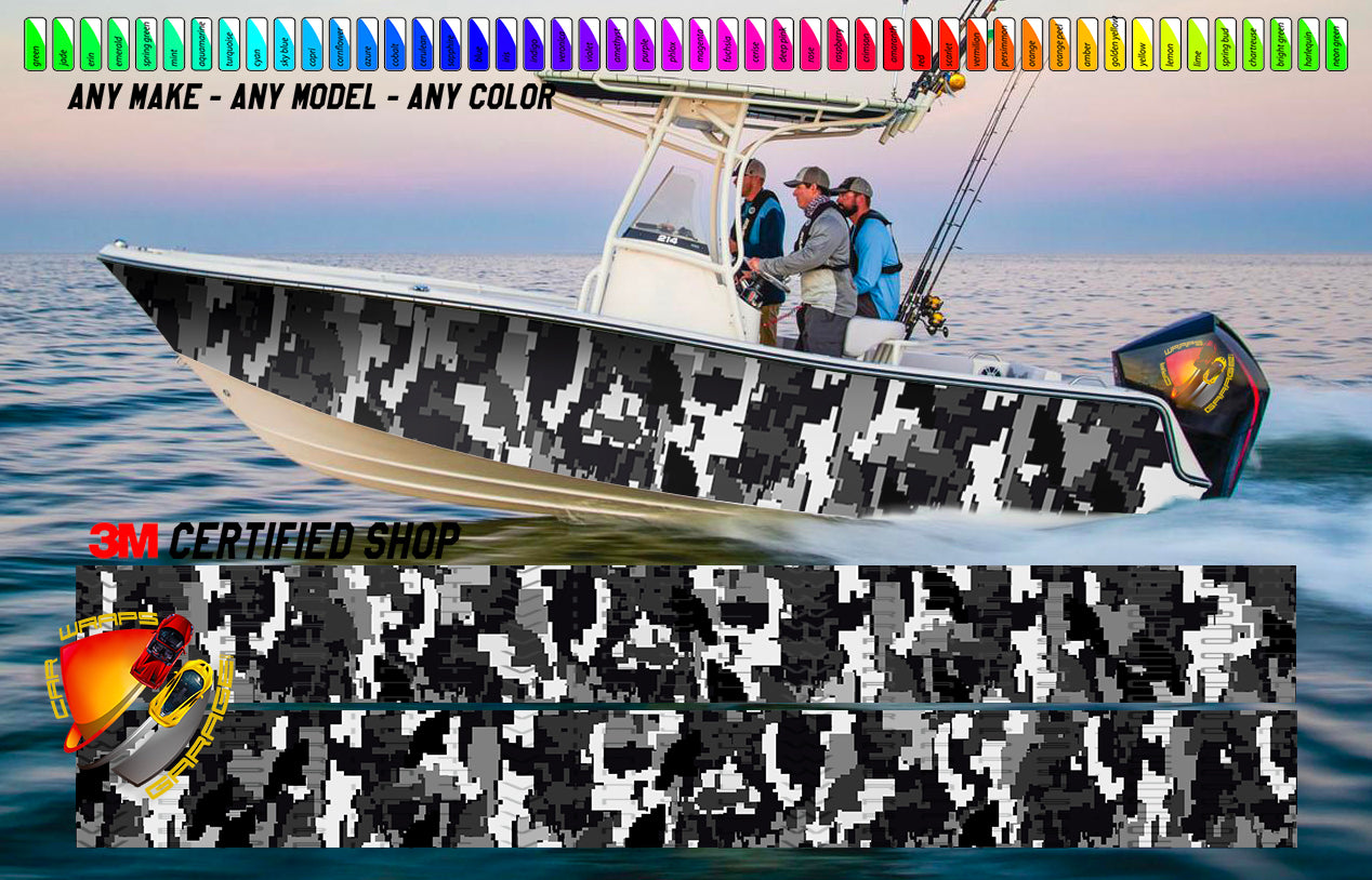 Camouflage Black White and Gray Graphic Vinyl Boat Wrap Fishing Pontoo ...