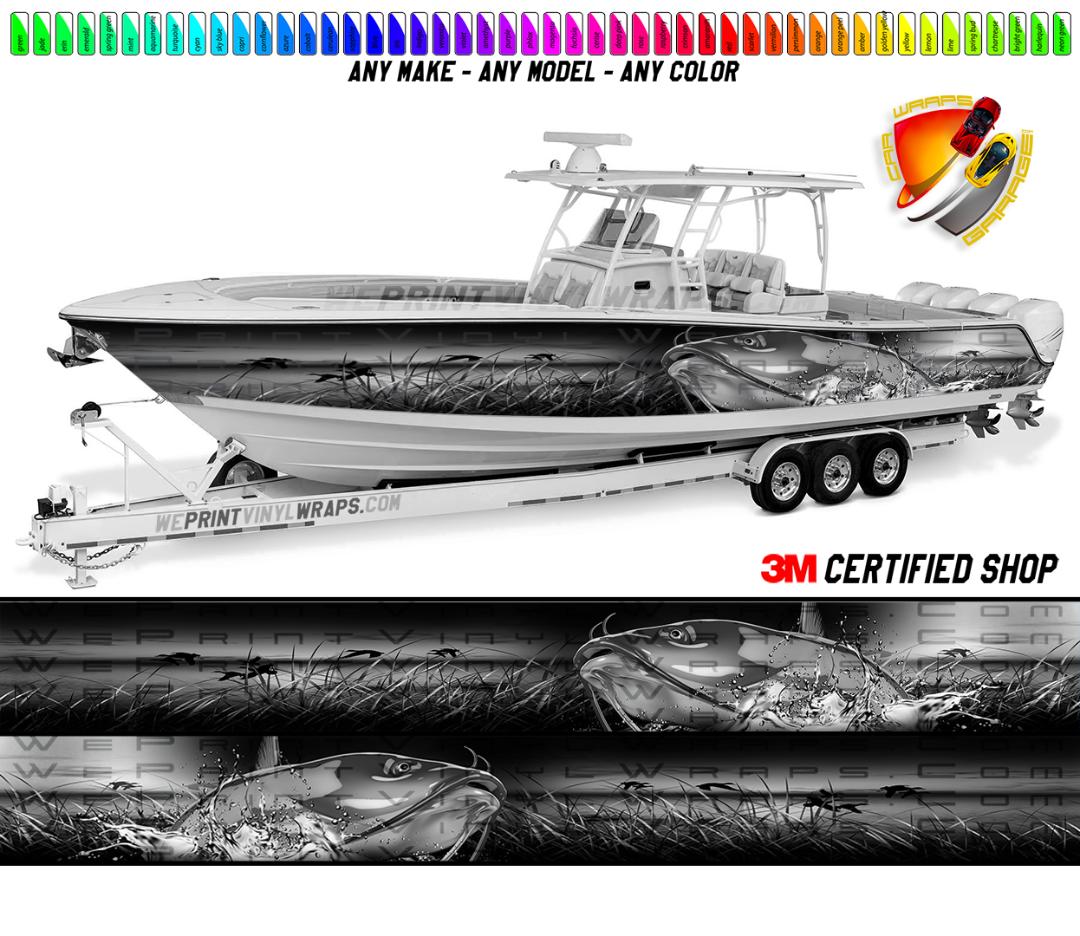 Catfish Freshwater Black Gray and White Graphic Boat Vinyl Wrap Fishin ...