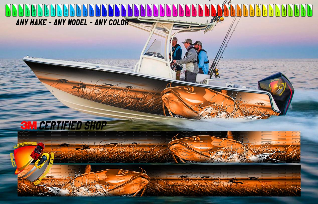 Catfish Freshwater Orange Graphic Boat Vinyl Wrap Fishing Pontoon Sea ...