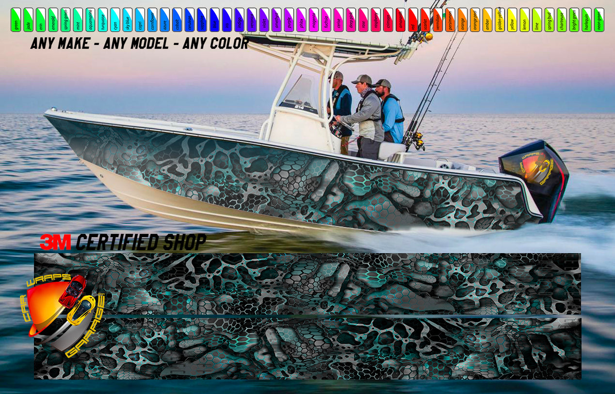 Chameleon Camo Teal Graphic Boat Vinyl Wrap Fishing Pontoon Sea Doo Wa ...