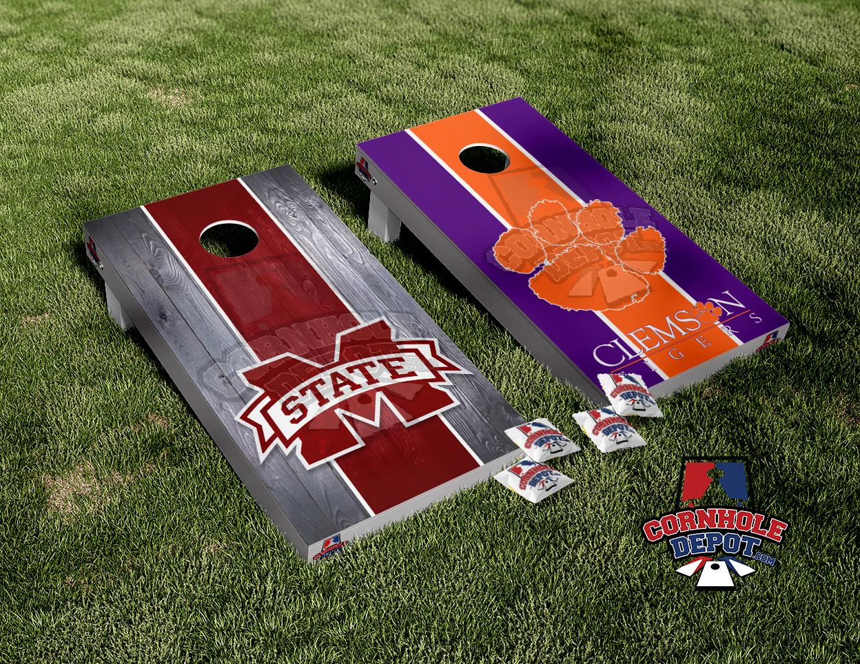 Clemson Tigers Orange/Purple and M State Split Set Cornhole Board Viny ...