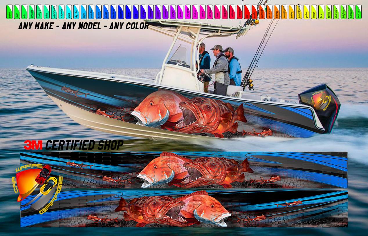 Coral Trout and Emperor Fish Blue Graphic Boat Vinyl Wrap Fishing Pont ...