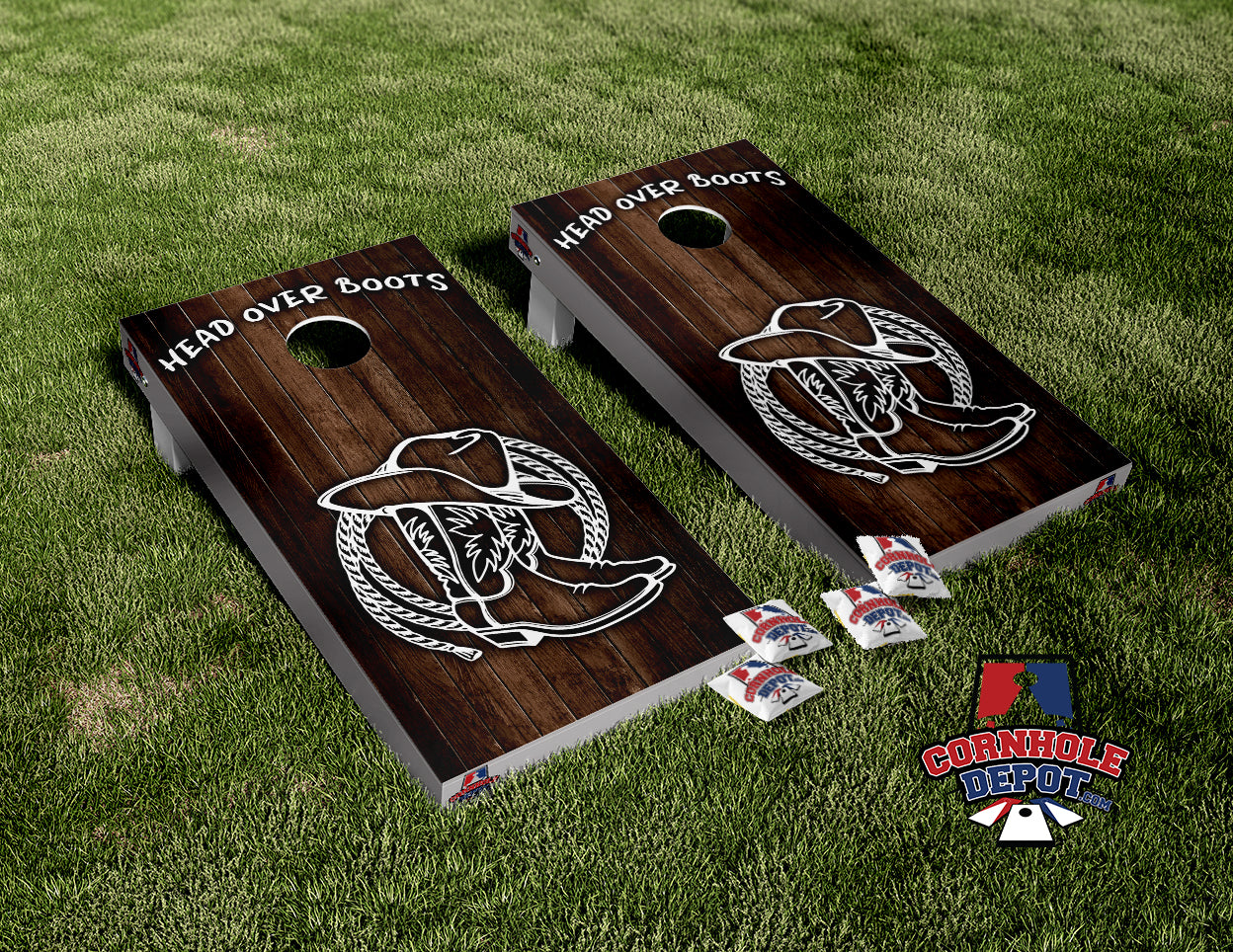 Cowboy Boots Hat Dark Wood Cornhole Board Vinyl Wrap Laminated Sticker ...