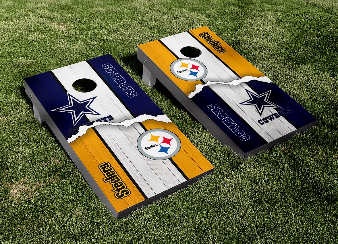 Cowboys and Steelers Divided House Cornhole Board Vinyl Wrap Laminated ...