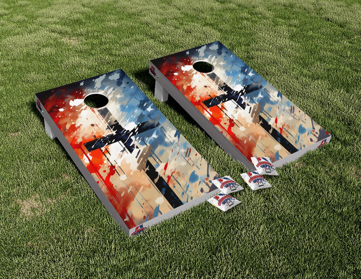Cross Christian Splattered Cornhole Board Vinyl Wrap Skins Laminated S ...