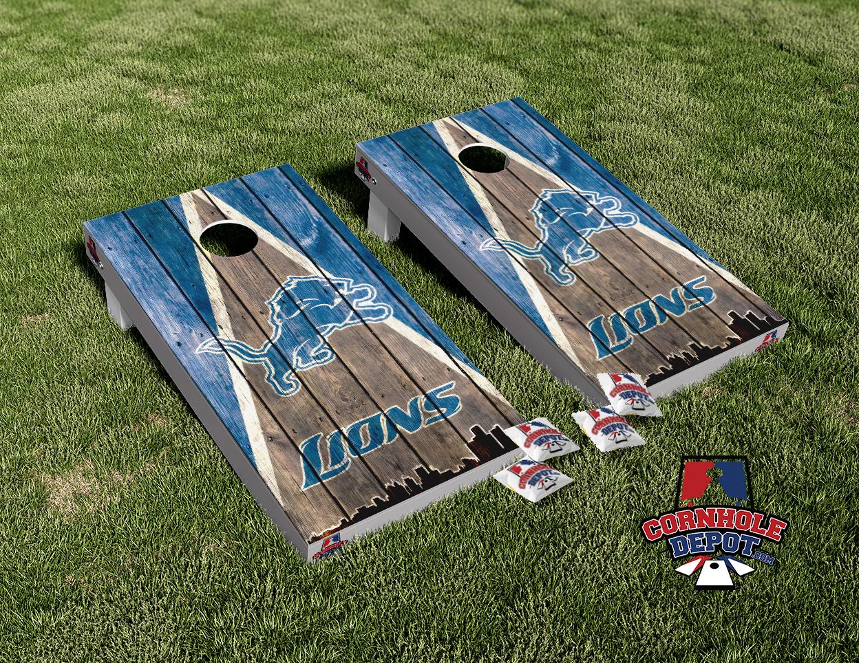 Detroit Lions Skyline Washed Cornhole Board Vinyl Wrap Skins Laminated ...