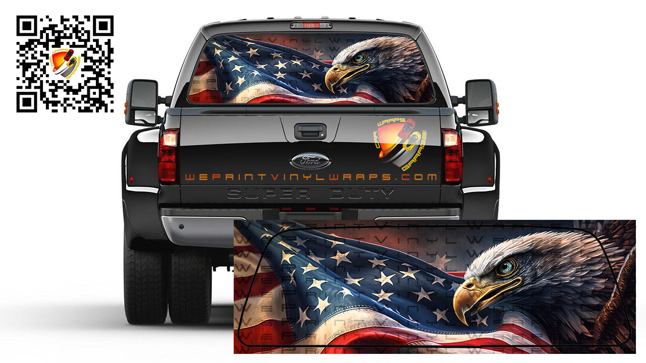 Eagle American Flag Patriotic Rear Window Tint Perforated Vinyl Graphi ...