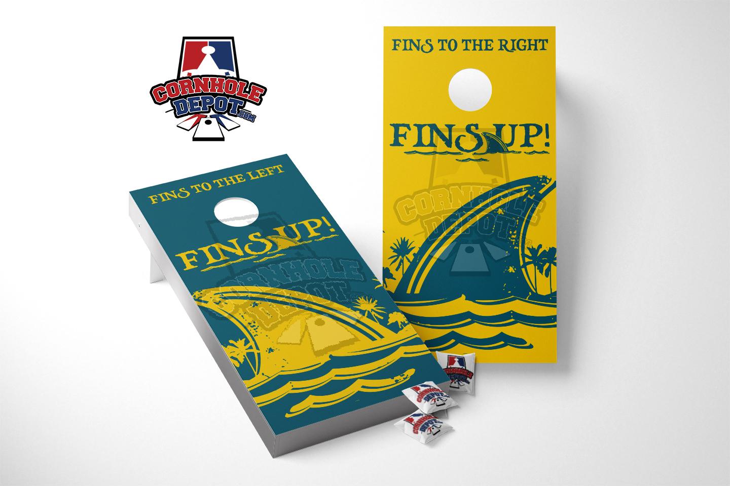Fins Up Cornhole Board Vinyl Wrap Skins Laminated Sticker Set Decal ...