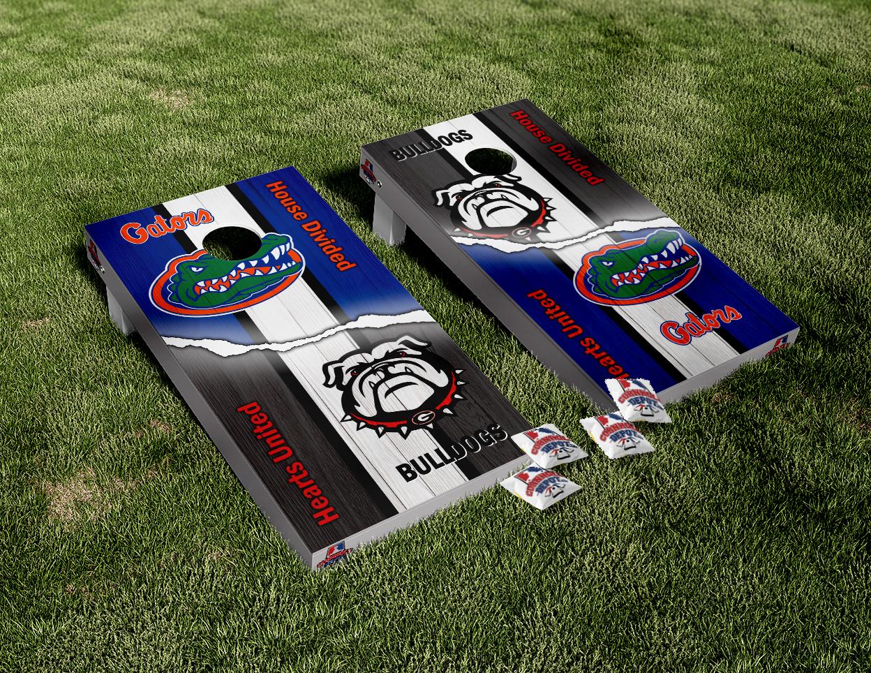 Georgia Bulldogs and Gators Cornhole House Divided Board Vinyl Wrap Sk ...