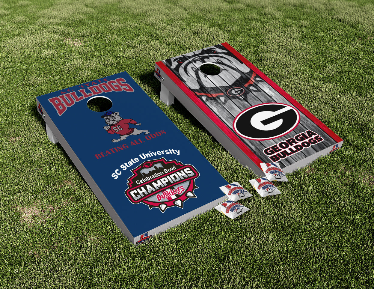 Georgia Bulldogs and SC State Bulldogs Split Set Cornhole Board Skins ...