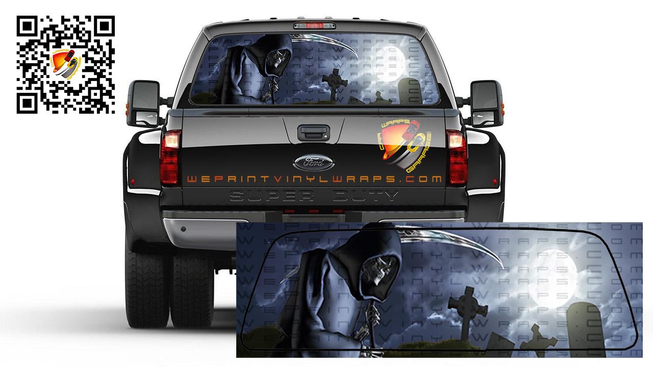 Grim Reaper Cemetery Moon Graveyard Rear Window Perforated Graphic Vin ...