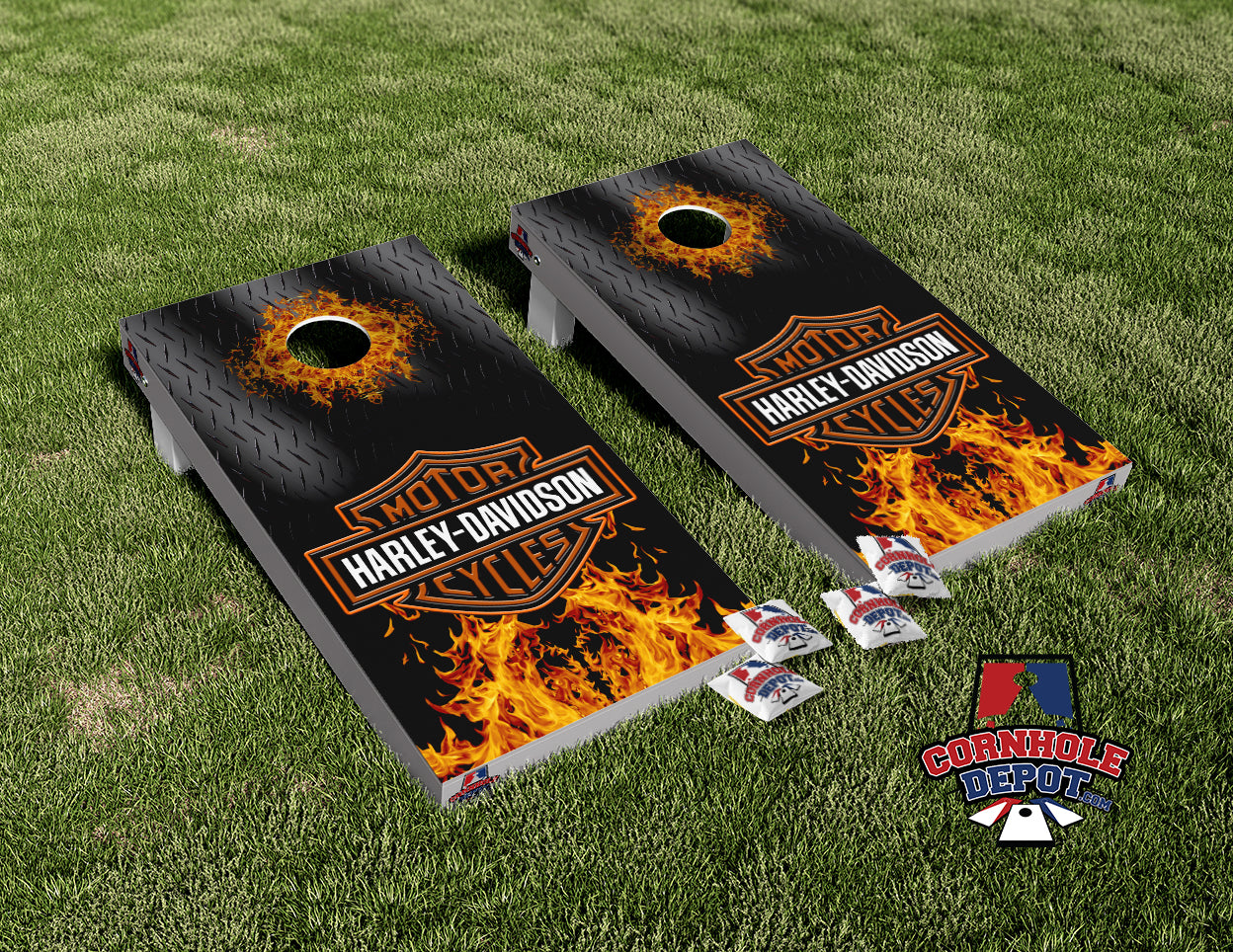 Harley Motorcycles Flames Fire Black Cornhole Board Vinyl Wrap Skins L ...