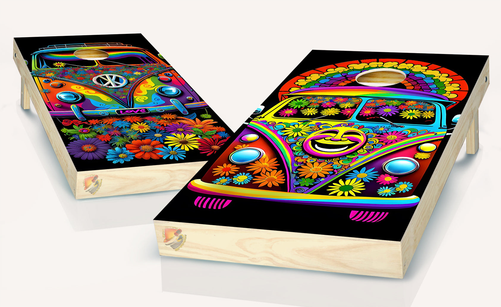 Hippie Van Flowers Cornhole Board Vinyl Wrap Laminated Sticker Set Dec ...