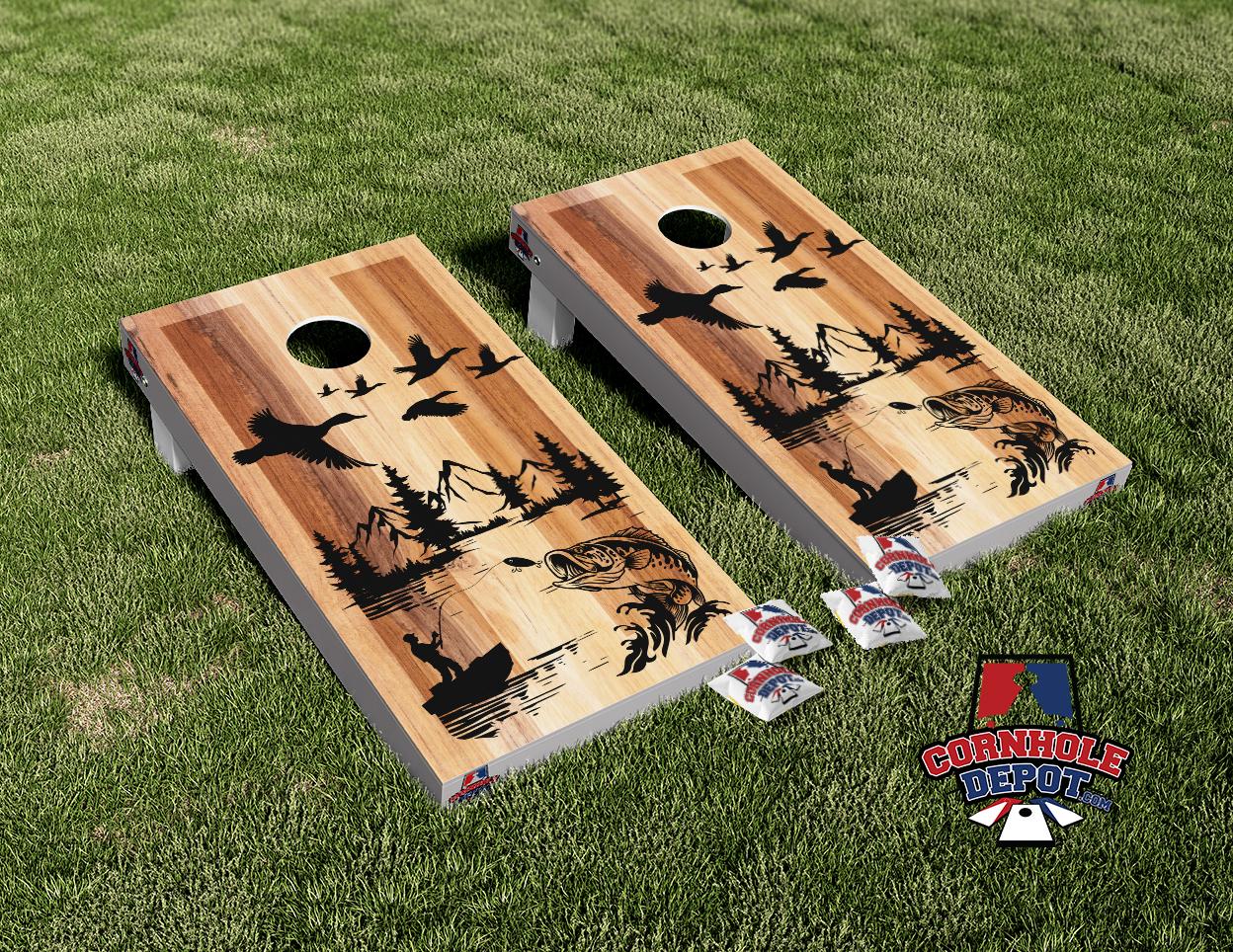 Lake Fisherman Bass Mountains Cornhole Board Vinyl Wrap Skins Laminate ...