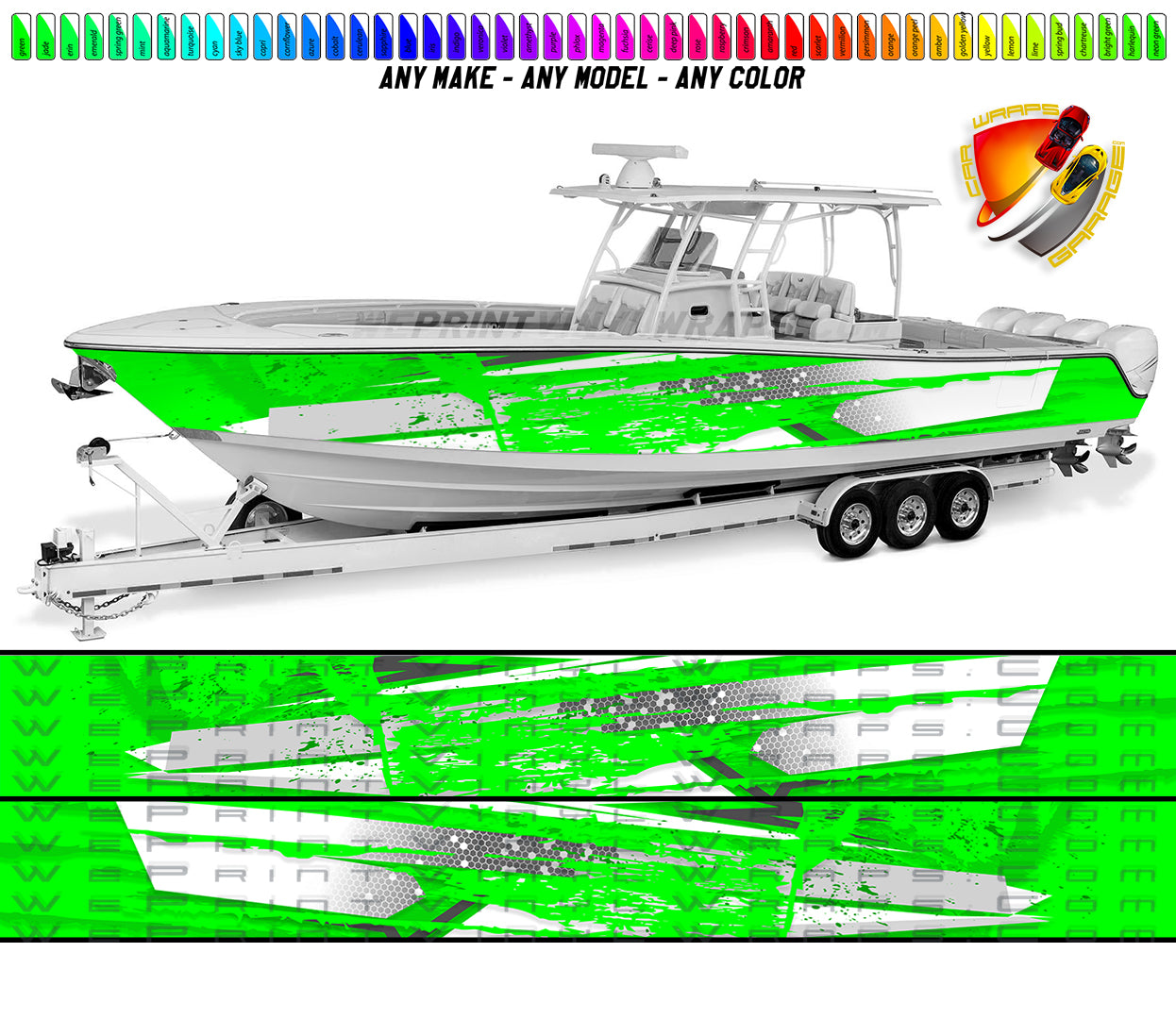 Lime Green and Gray Splatter Fishing Graphic Boat Vinyl Wrap Decal Pon ...