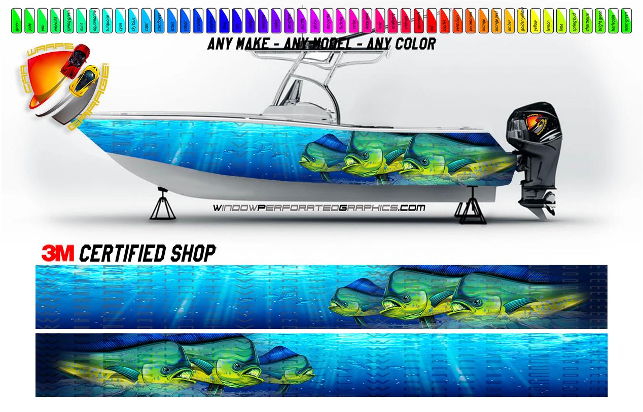 Mahi Mahi Ocean Blue Graphic Vinyl Boat Wrap Fishing Bass Pontoon Spor ...