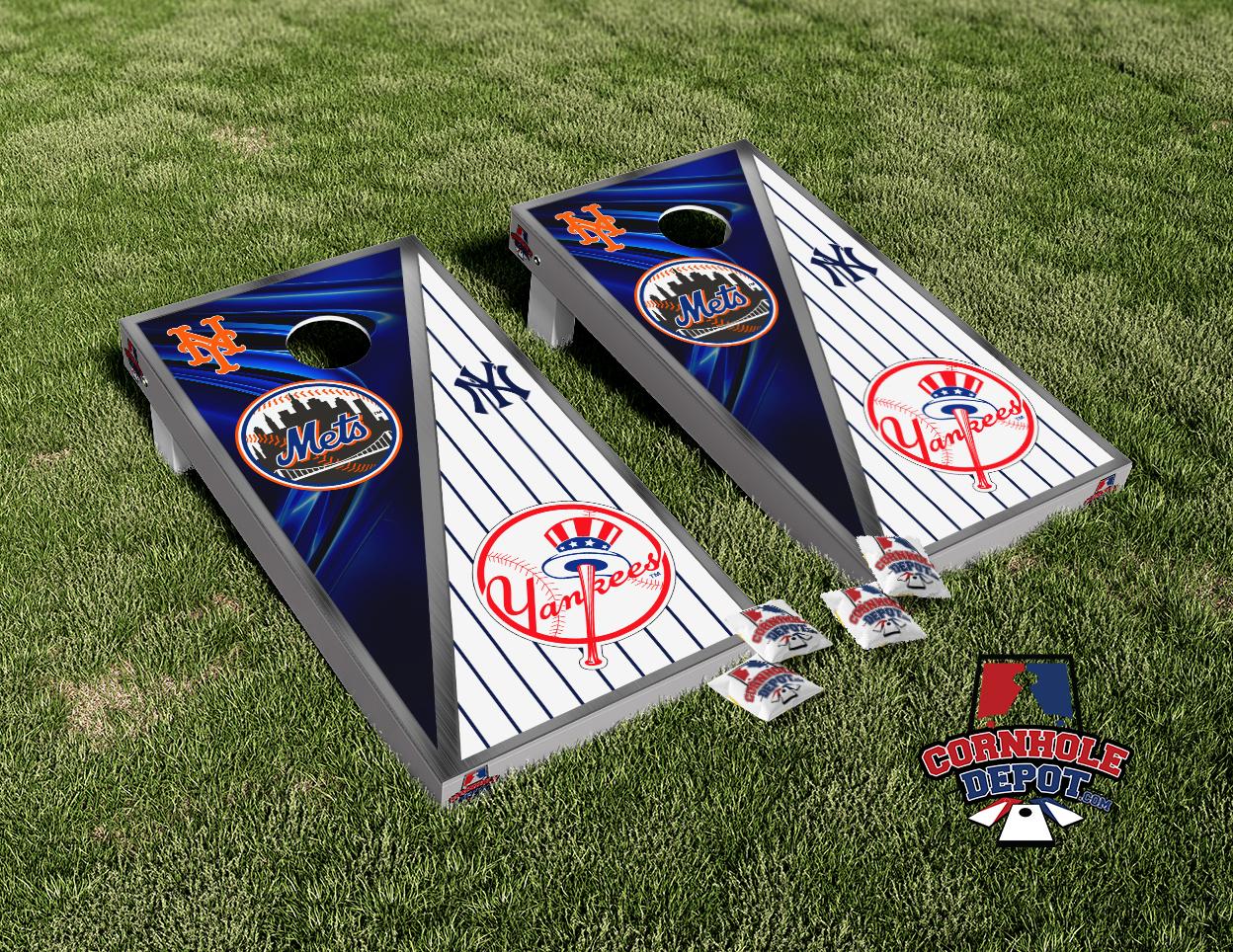 Yankees and Mets House Divided Cornhole Board Vinyl Wrap Skins Laminat ...