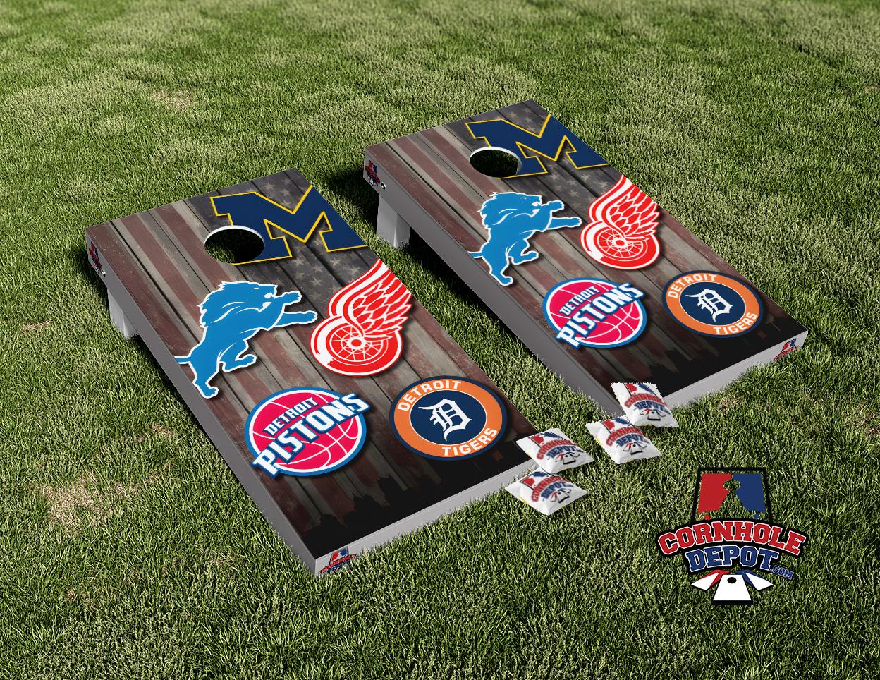 Michigan Mashup Cornhole Board Vinyl Wrap Skins Laminated Sticker Set ...