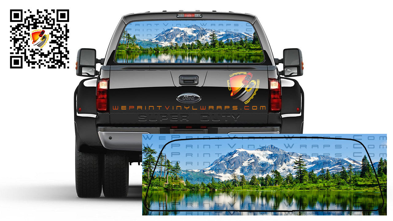 Mountains Lake Nature Rear Window Tint Perforated Graphic Decal Sticke ...