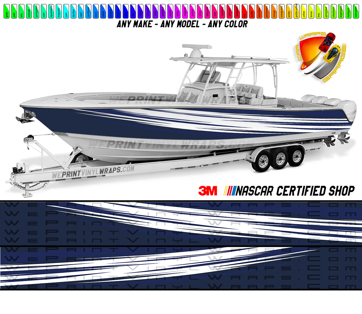 Navy Blue and White Modern Lines Graphic Boat Vinyl Wrap Decal Fishing ...