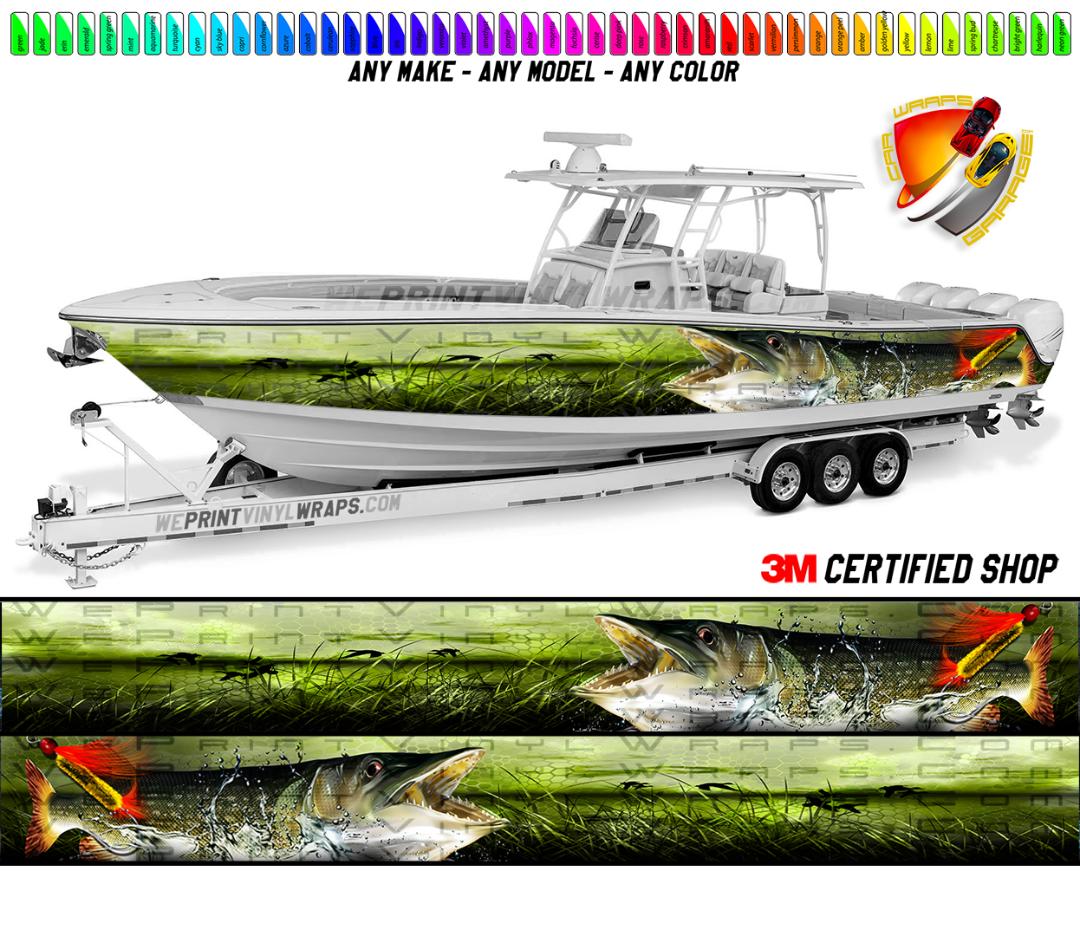Northern Pike Fish Graphic Vinyl Boat Wrap Fishing Pontoon Sportsman C ...