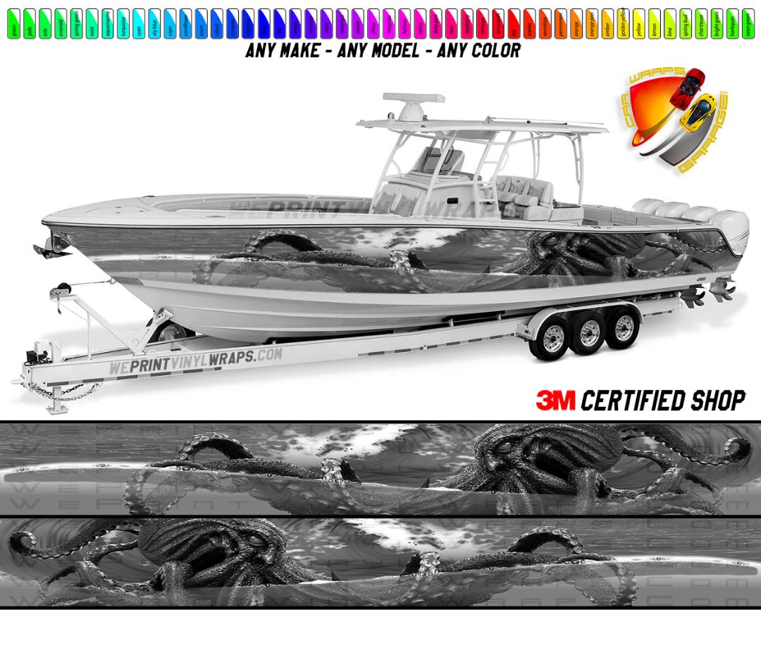 Octopus Gray Ocean Graphic Boat Vinyl Wrap Fishing Pontoon Console Sea ...