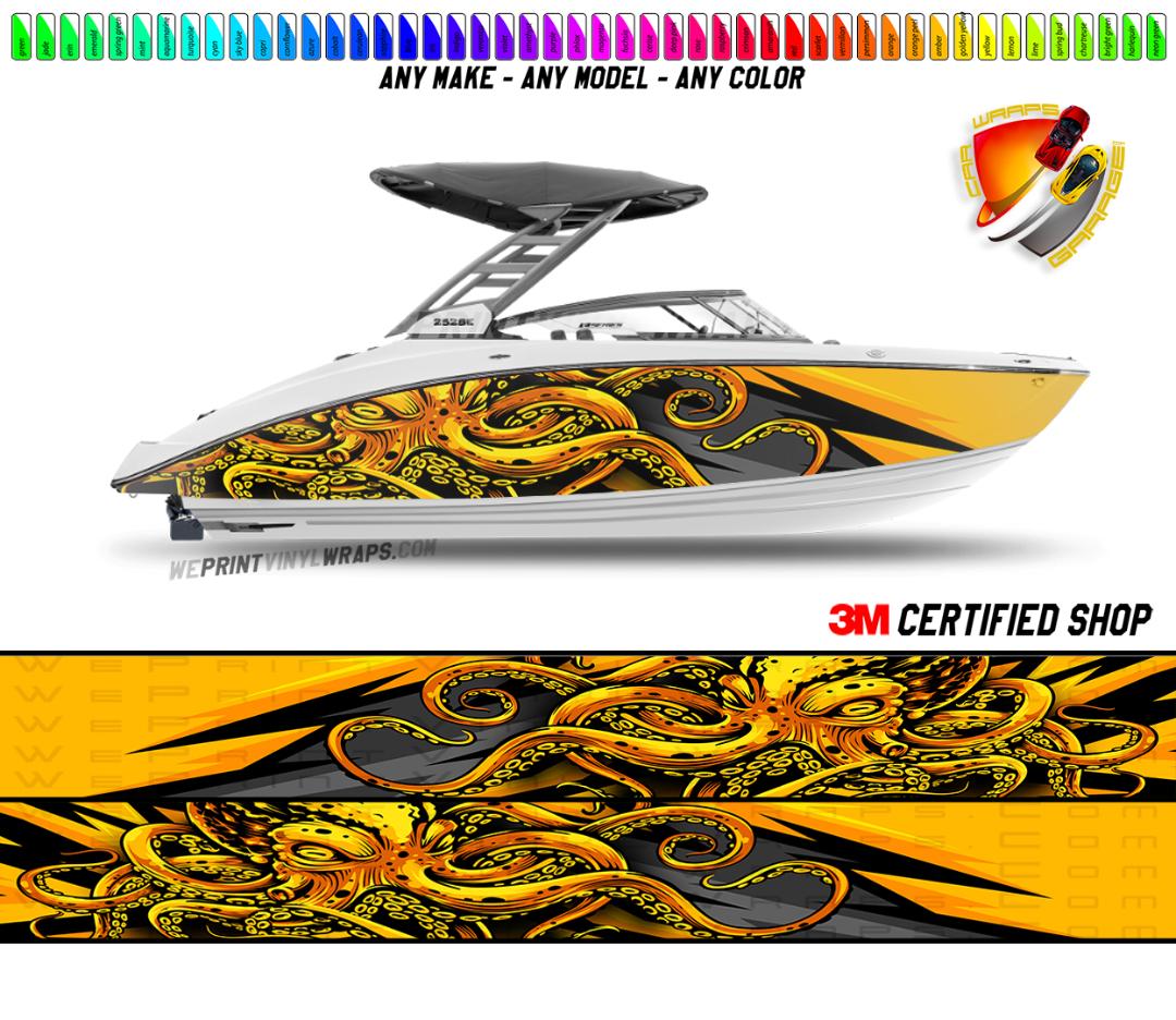 Octopus Orange Graphic Boat Vinyl Wrap Fishing Pontoon Sea Doo Water S ...