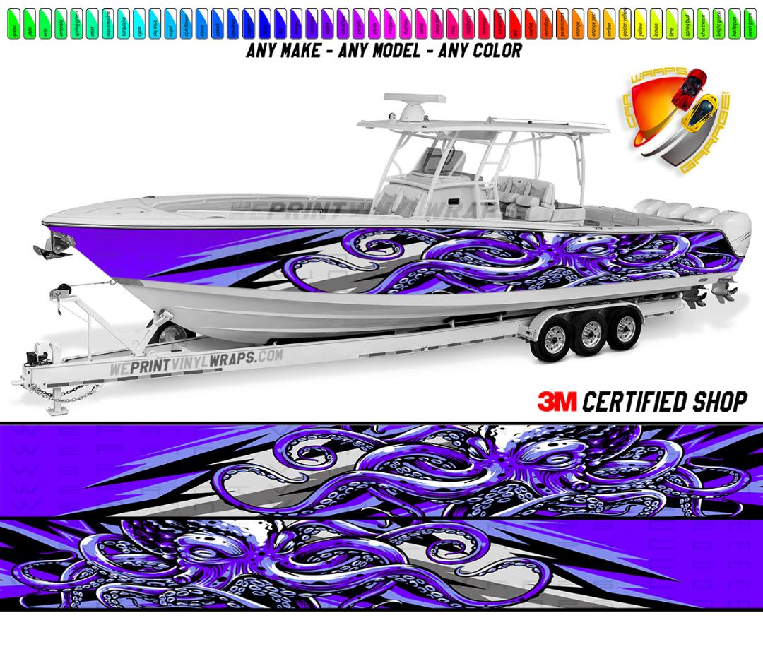 Octopus Purple White Graphic Boat Vinyl Wrap Fishing Pontoon Sea Doo W ...