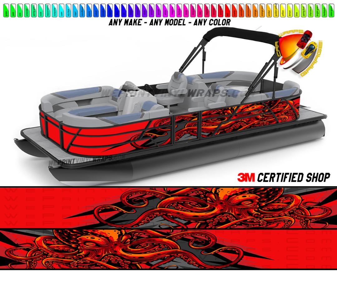 Octopus Red Orange Ocean Graphic Boat Vinyl Wrap Fishing Pontoon Sea D ...
