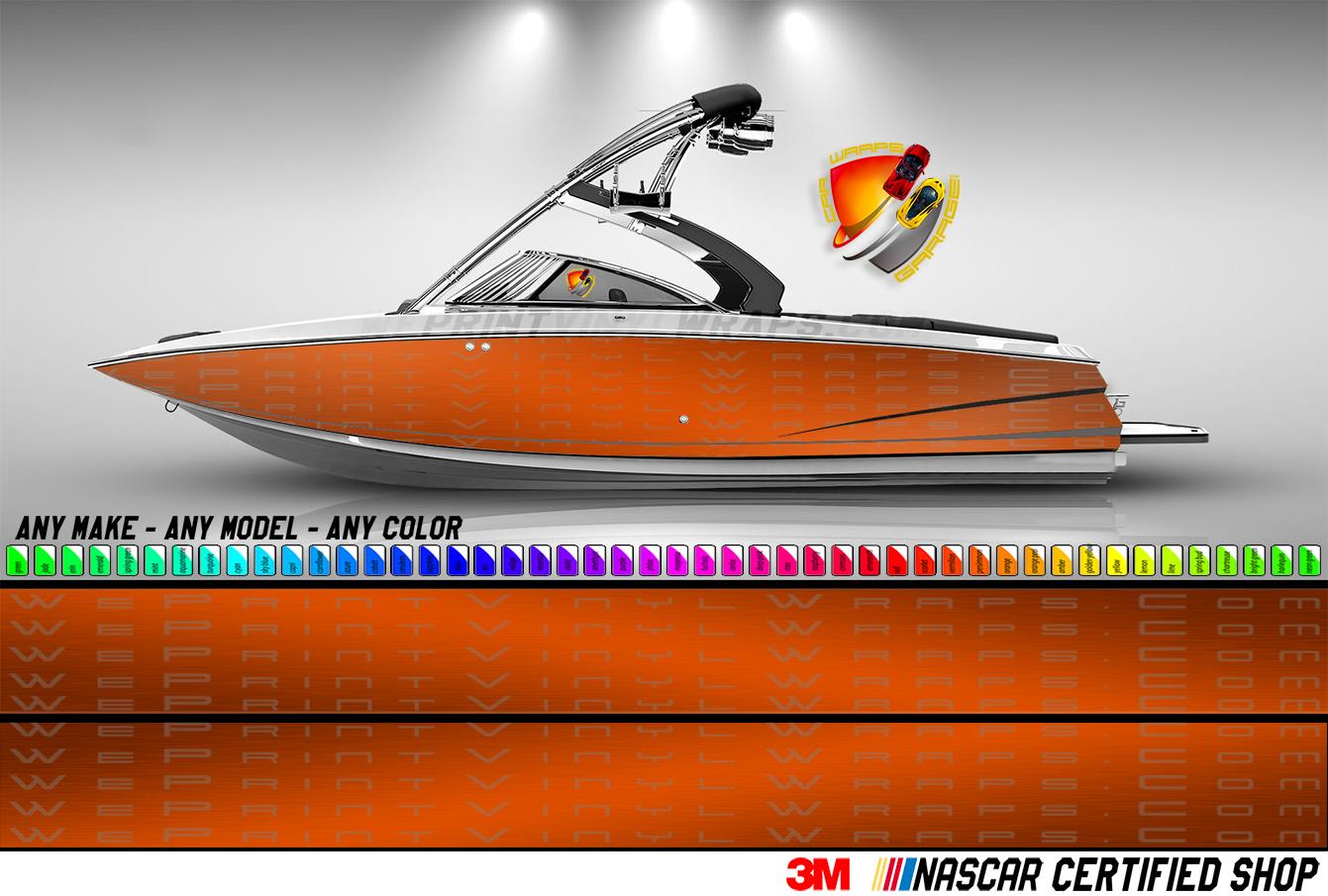 Orange Printed Brushed Aluminum Pattern Graphic Boat Vinyl Wrap Fishin ...