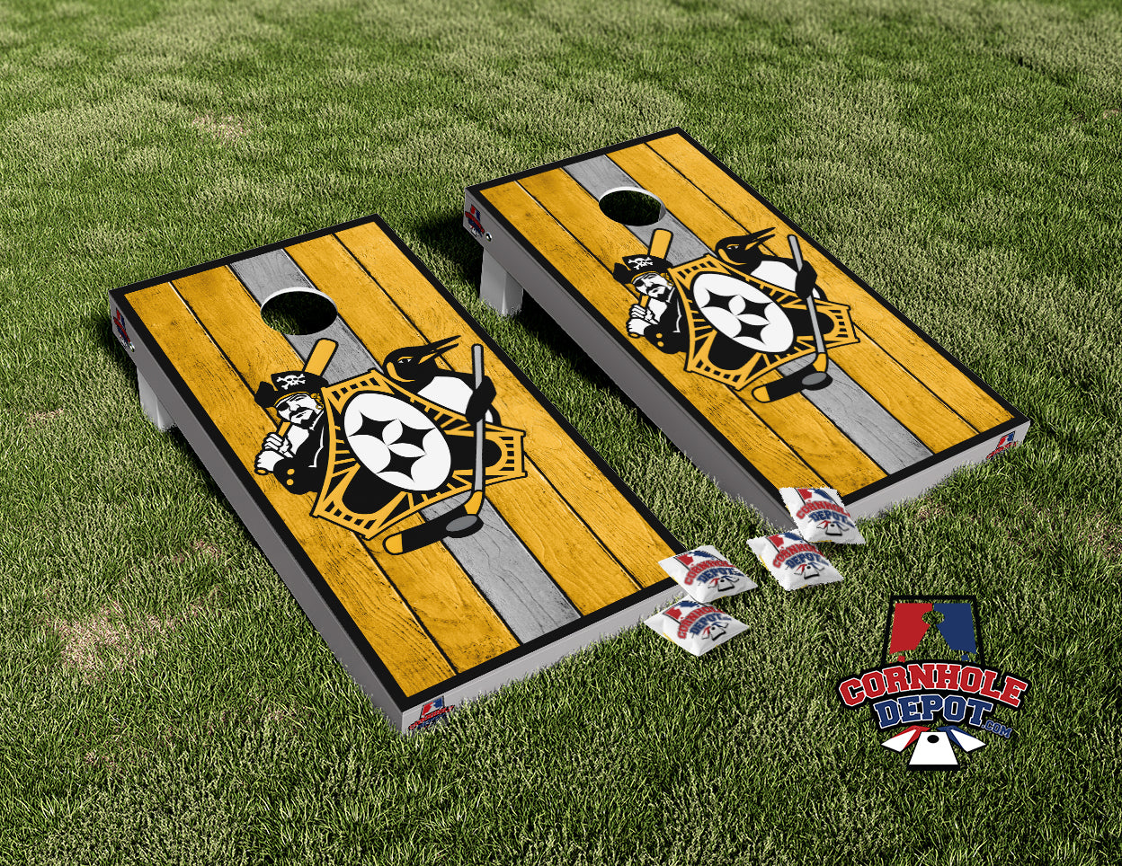 Pittsburgh Three Rivers Roar Washed Yellow Board Cornhole Board Vinyl ...