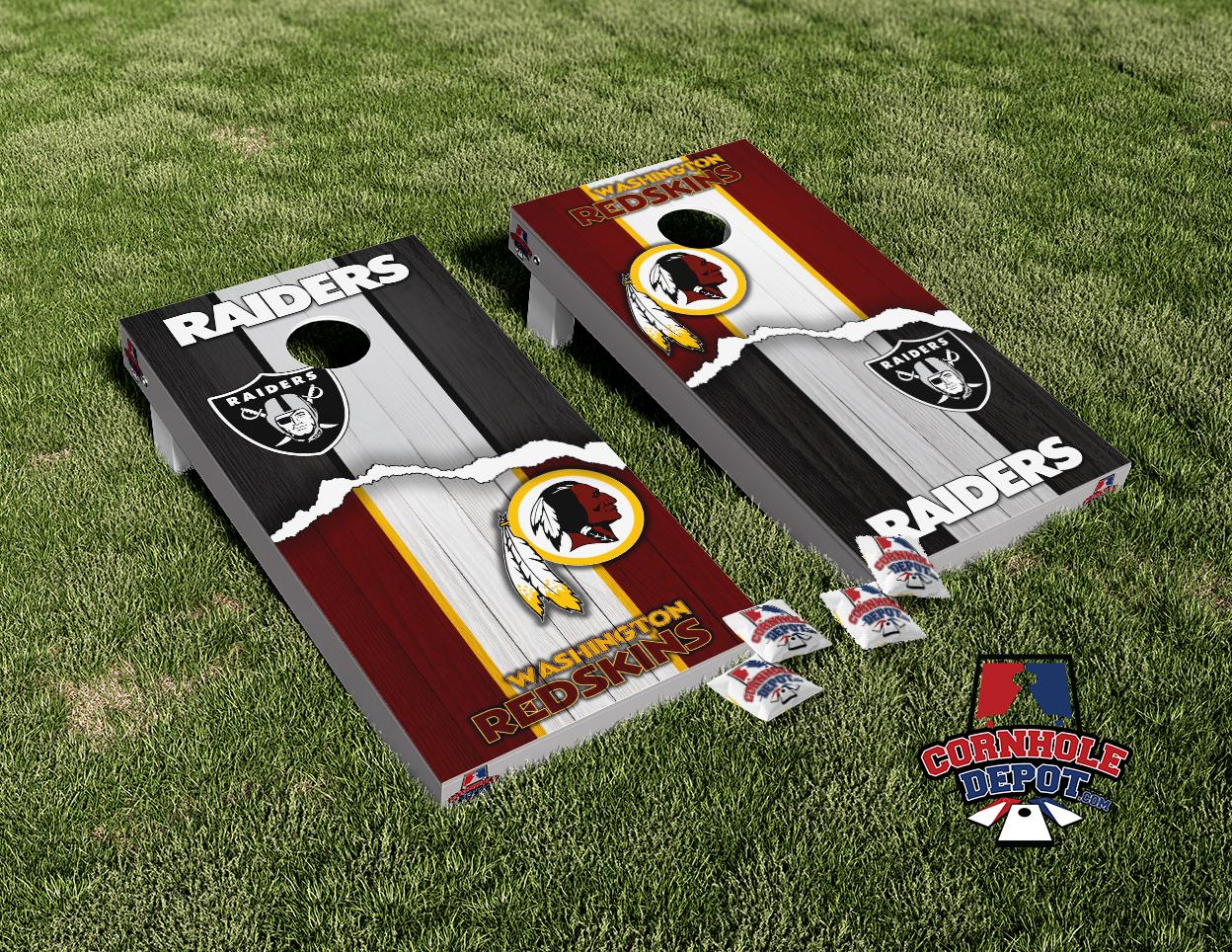 Raiders Las Vegas and Redskins House Divided Light Cornhole Board Viny ...