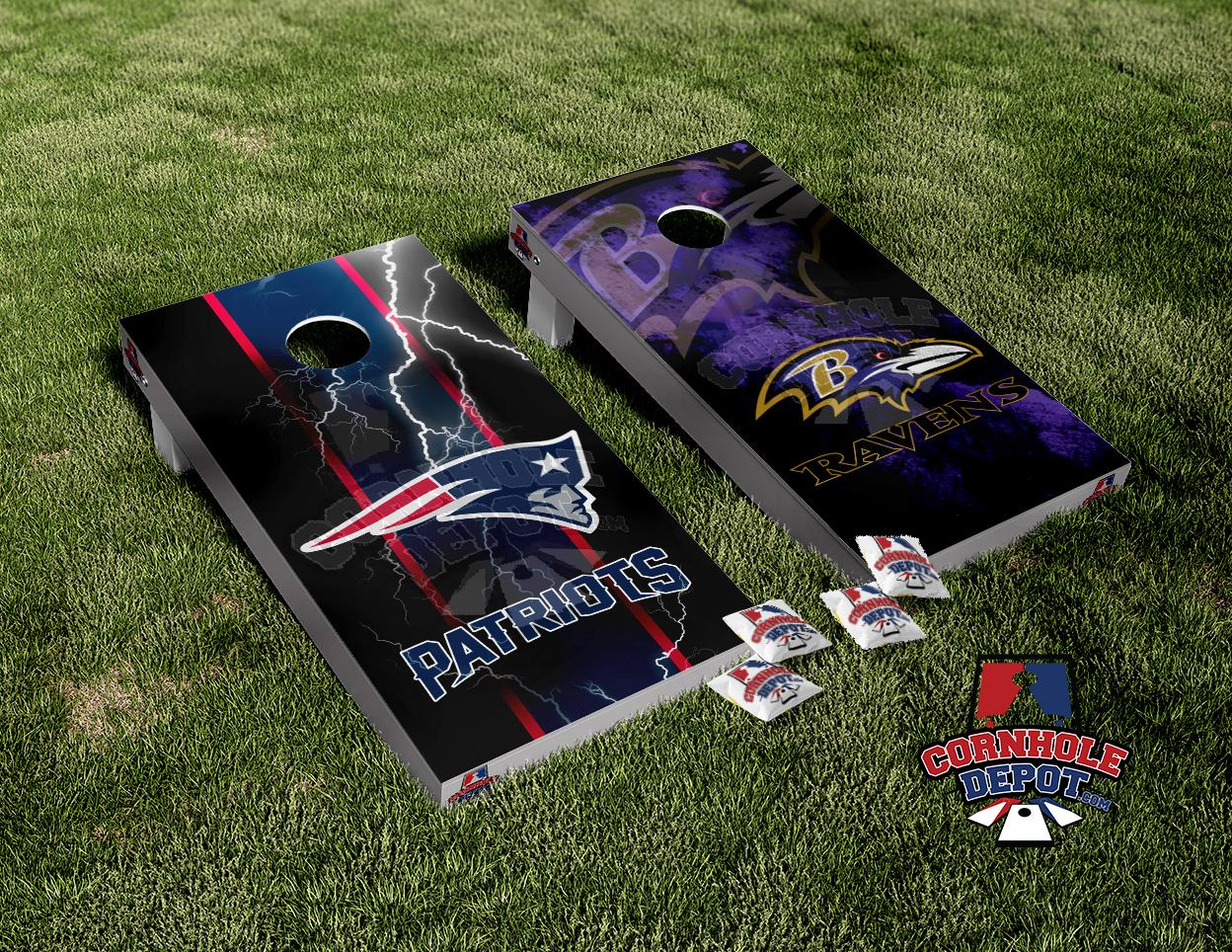 Baltimore Ravens Blue and Patriots New England Split Set Cornhole Boar ...