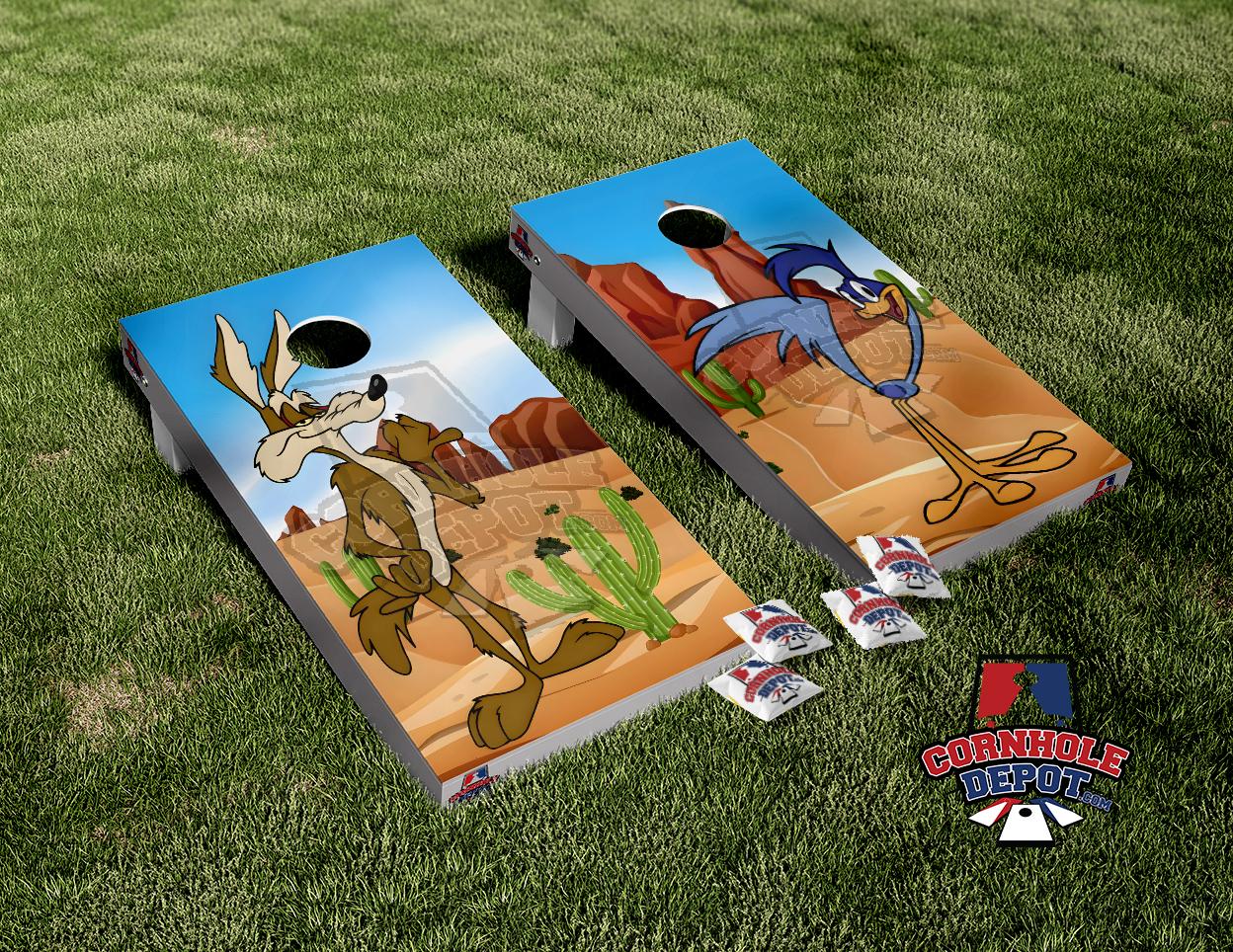 Road Runner and Coyote Cornhole Board Vinyl Wrap Skins Laminated Stick ...