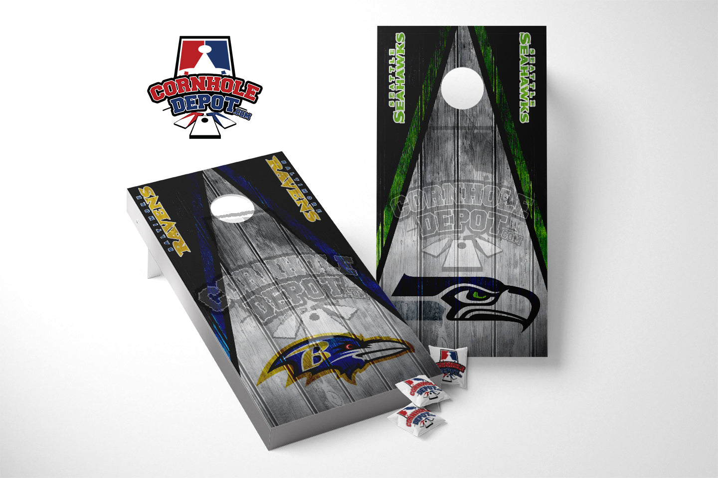 Seattle Seahawks and Baltimore Ravens Split Set Cornhole Board Vinyl W ...