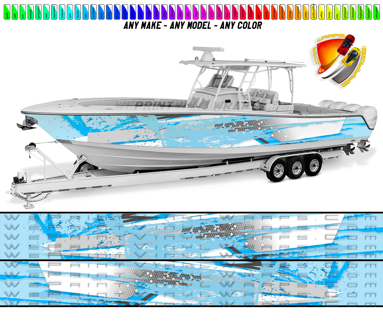 Sky Blue and Gray Splatter Fishing Graphic Boat Vinyl Wrap Decal Ponto ...