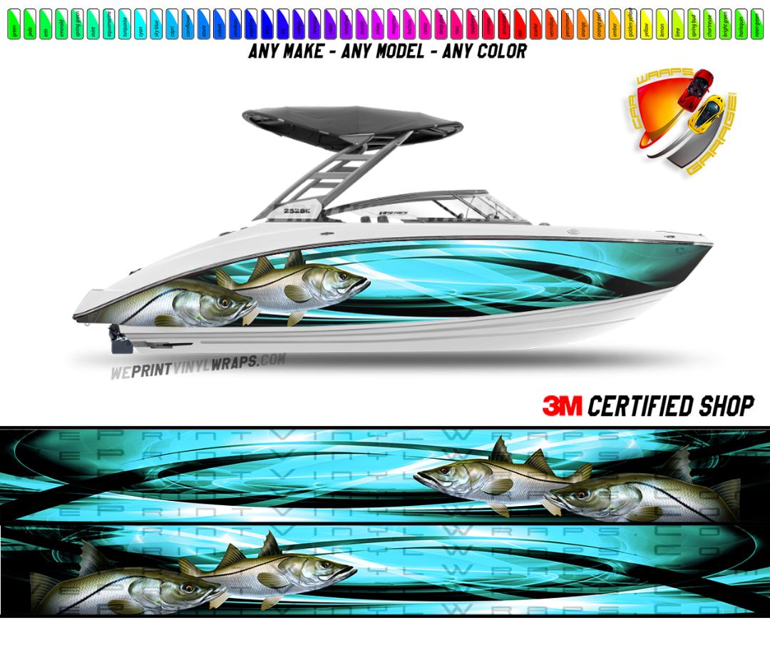 Snook Fishes Graphic Vinyl Boat Wrap Fishing Pontoon Sportsman Watercr ...