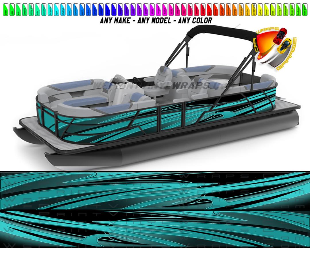Teal and Black Zig Zag Lines Graphic Boat Vinyl Wrap Fishing Pontoon S ...